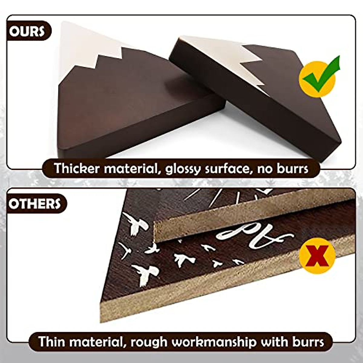 Huray Rayho Mountain Wooden Signs Wood Mountain Wall Art Farmhouse Decorations Shelf Sitter Office Desk Decors Snowy Mountains Cutouts Table Stands Kitchen Tiered Tray Ornaments, Set of 3