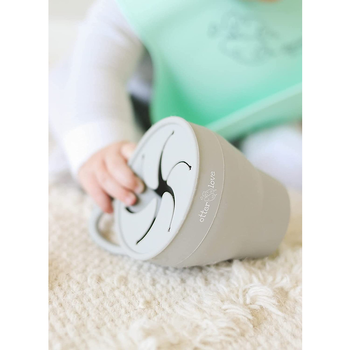 otterlove Collapsable Silicone Snack Container with Attachable Lid | 100% Pure LFGB Platinum Silicone with No Fillers | Snack Cup (Single - Sand)