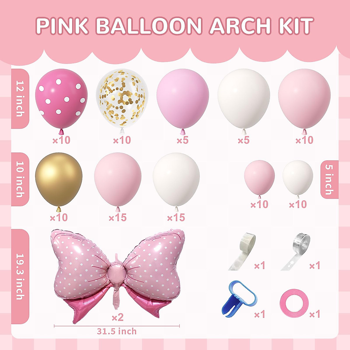 MeiWuKaBH Pink Mouse Balloon Garland Arch Kit for Cartoon Mouse Theme Birthday Party Decorations Girl Kids, Pink White Red Bow Foil Balloons for Mouse Baby Shower Party Decorations