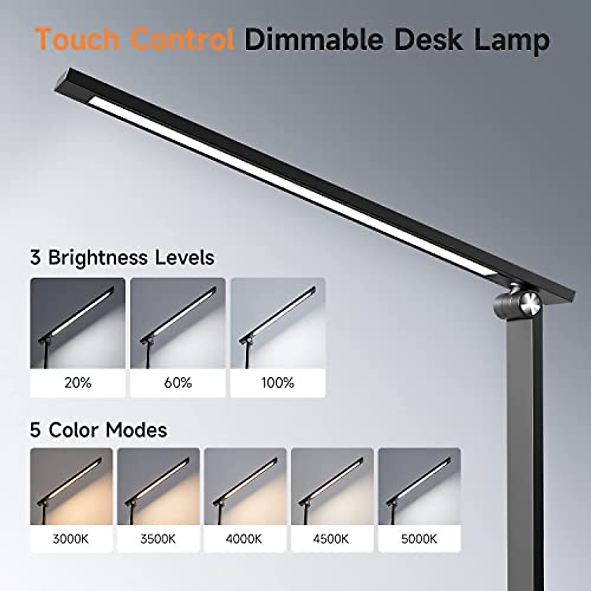 Mubarek Desk Lamp,15 Modes LED Desk Light,500 Lumen LED Lamp,Dimmable LED Table Lamp,Desk Lamps Office Accessories,Adjustable&Foldable Reading Lamp,Desk Light,LED Desk Lamp for Study Lamp,Bedside Lamp