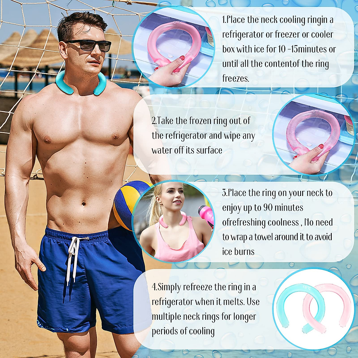 Neck Cooling Tube 2 Pcs Wearable Cooling Neck Wraps Reusable Neck Cooler Heat Cooling Cold Pack Summer Heat Relief for Summer Hot Flashes and Fever, Pink and Blue