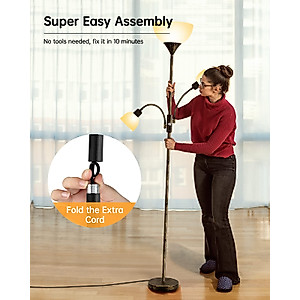 BoostArea Industrial Floor Lamp,Standing Lamp,Tree Floor Lamp with 3 Adjustable Rotating Lights, Independent Control, 3PCs LED Bulb Included, Tall Pole Lamps for Living Room, Bedroom, Home, Office