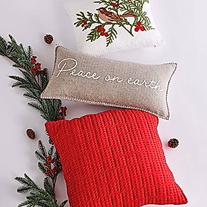 Levtex Home - Winterberry Forest - Decorative Pillow (12x24in.) - Peace on Earth - Taupe and White