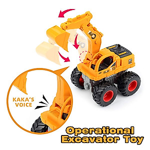 GIOESFUN Construction Toys Truck Excavator Toy for Boys- Push and Go Toy Cars 360 Degree Rotation Sandbox Toy Vehicles for 3 4 5 Year Old Boys