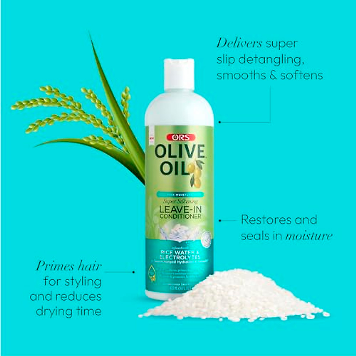 ORS Olive Oil Max Moisture Leave-In Conditioner with Rice Water and Electrolytes for Supercharged Hair Hydration 16.0 Ounce (1)