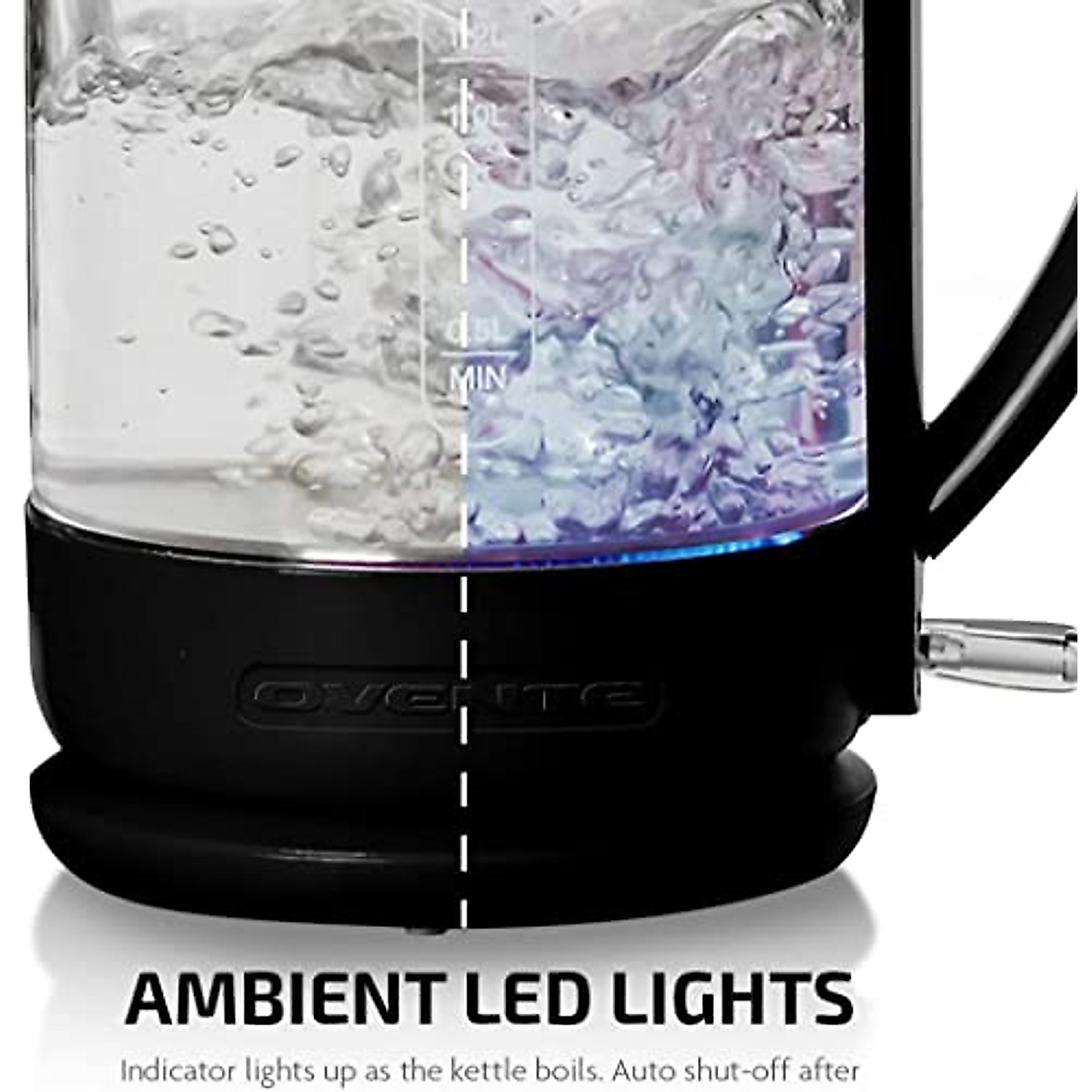 Ovente Electric Glass Kettle 1.5 Liter 1500W Power Portable Instant Hot Water Boiler Heater with ProntoFill Tech & Automatic Shut Off, Fast Boiling Cordless Body for Coffee Milk Tea, Black KG516B