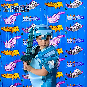 Bupelo Pixel Game Themed Party Supplies,2 Packs of Axolotl Tinsel Foil Fringe Curtains, Miner Themed Photo Booth Prop Backdrop Streamer, Axolotl Birthday Party Decorations, Room Decor for Kids