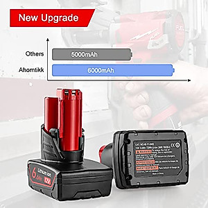 Ahomtikk 2Pack 12V 6.0Ah Replacement Battery for Milwaukee M12 Lithium ion Battery Compatible with XC 48-11-2440 48-11-2460 48-11-2420 48-11-2411 48-11-2402 Cordless Power Tools
