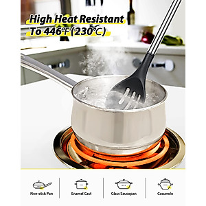 2 Pcs Silicone Cooking Spoons, Solid and Slotted Spoon Set, Non-Stick BPA Free Heat-Resistant Basting Stainless Steel Handle Kitchenware for Cooking, Soup, Serving, Draining, Stirring (black)