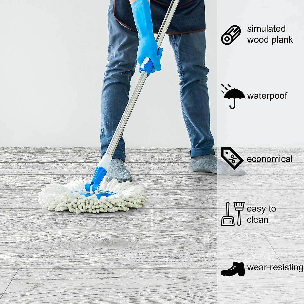 Oxdigi Peel and Stick Vinyl Flooring Roll 24"x 393"/ 64 Sq.Ft, Self Adhesive Vinyl Wood Flooring Planks Floor Tiles Stickers Waterproof for Bathroom Living Room Bedroom Kitchen RV, White Grey Wood