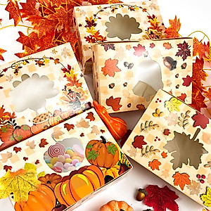 24Pcs Fall Cookie Boxes with Window, Autumn Maple Leaf Cookie Gift Cardboard Paper Treat Boxes Cookie Goody Container for Fall Harvest Wedding Thanksgiving Party Supplies