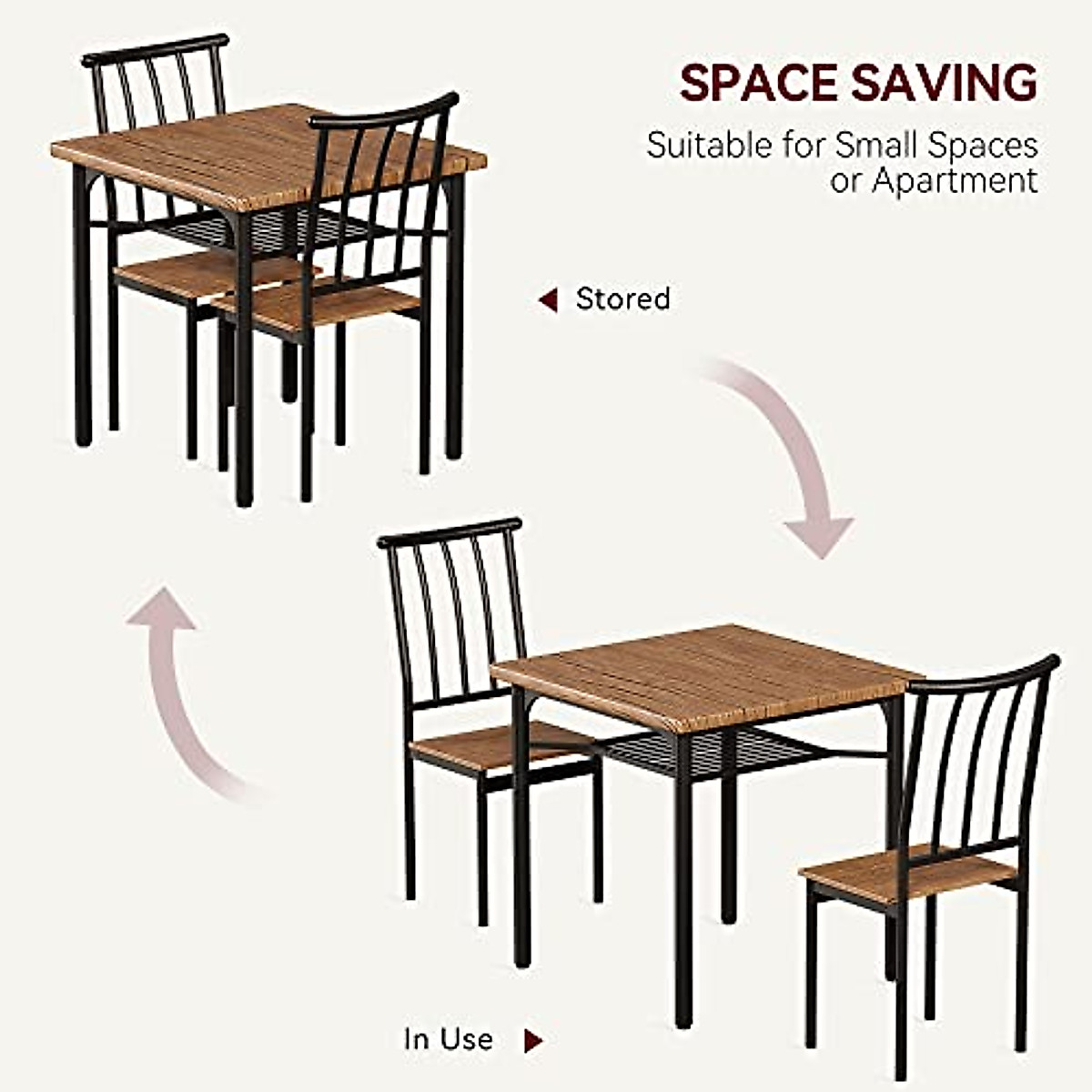 CuisinSmart 3-Piece Dining Table Set with Kitchen Table and 2 Chairs, Modern Wood Dining Table and Chairs Set for Small Space, Apartment, Kitchen, Living Room, Rustic Brown