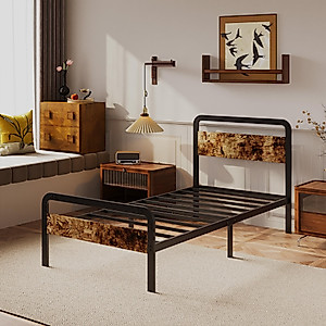 Upcanso 12 Inch Twin XL Bed Frame with Wood Headboard and Footboard, Platform Twin XL Bed Frames No Box Spring Needed with Heavy Duty Slats for Kids, Easy Assembly