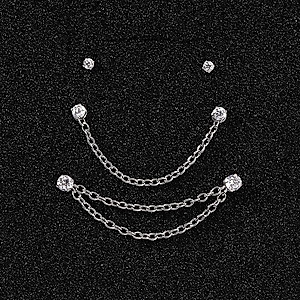 PunkTracker 20G Nose Rings 2mm 2.5mm 3mm CZ Nose Studs with Chain Surgical Steel Nose Piercing Jewelry Nose Ring Studs