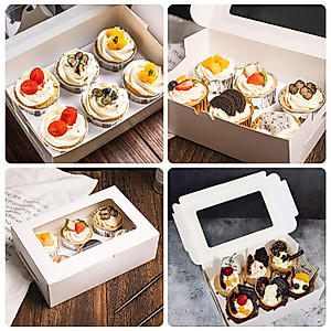 EUSOAR Cupcake Boxes 6 Count, 50pcs 9.4"x 6.2"x 3.0" Kraft Muffin Cupcake Box Carrier with Insert and Display Window,Take Out togo Cupcake Container Favor Boxes Individual