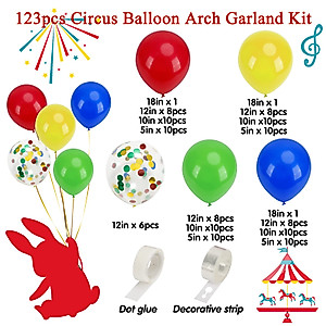 RUBFAC 123pcs Primary Balloons Carnival Circus Balloon Arch Garland Kit, Red Yellow Blue Green Balloons Rainbow Supplies for Baby Shower Paw Theme Birthday Decorations