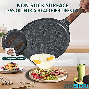 AOSION 11 inch Crepe Pan Nonstick Dosa Tawa Pan,Ceramic Coating Skillet Pan,Tortilla Pan for Pancake Omelette Steak Frying Egg with Ergonmic Handle,For All Stoves