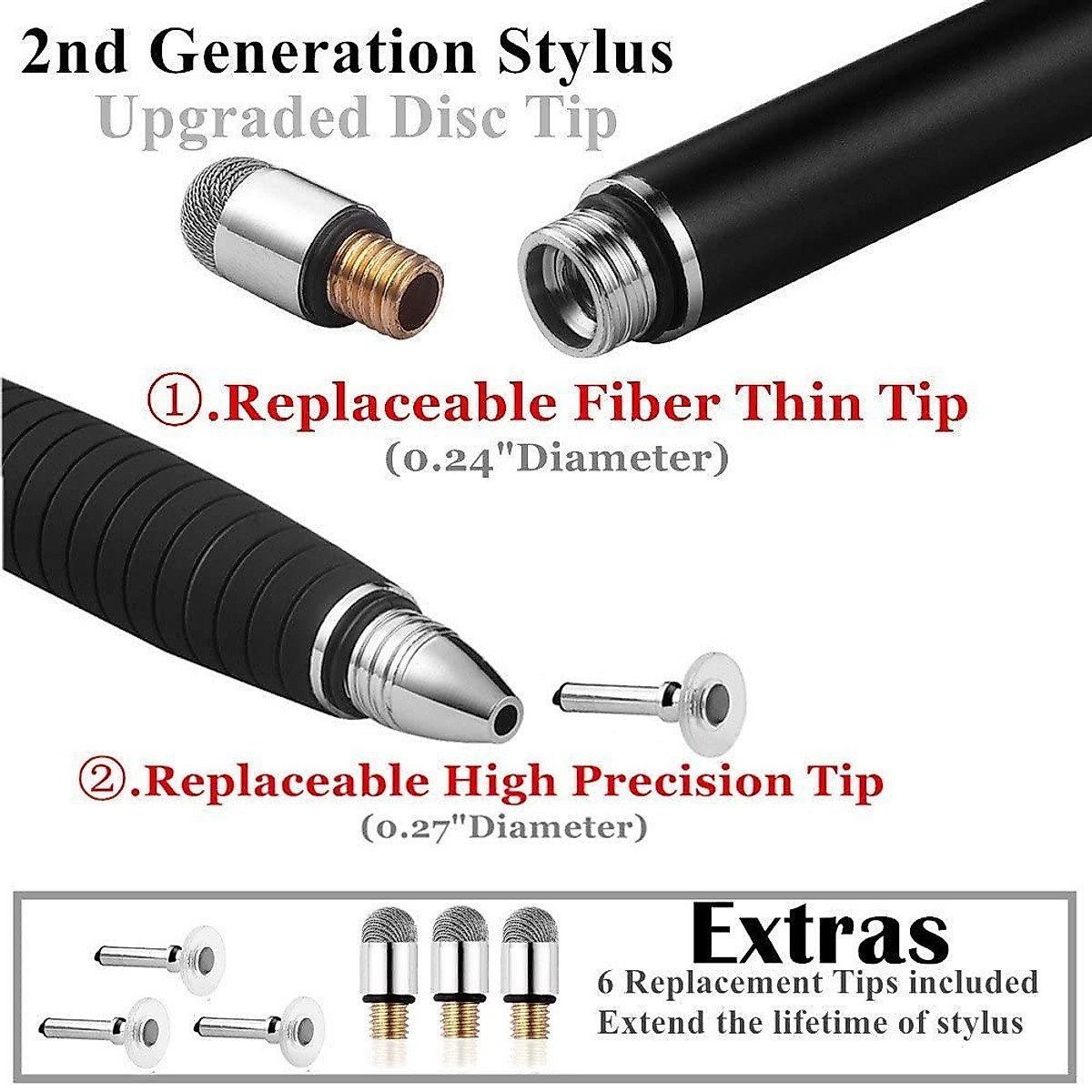 MEKO (2nd Gen)[2 in 1 Precision Series] Universal Disc Stylus Touch Screen Pen for iPhone,iPad,All Other Capacitive Touch Screens Bundle with 6 Replacement Tips,Pack of 3 (Black/Rose Gold/Aqua Blue)