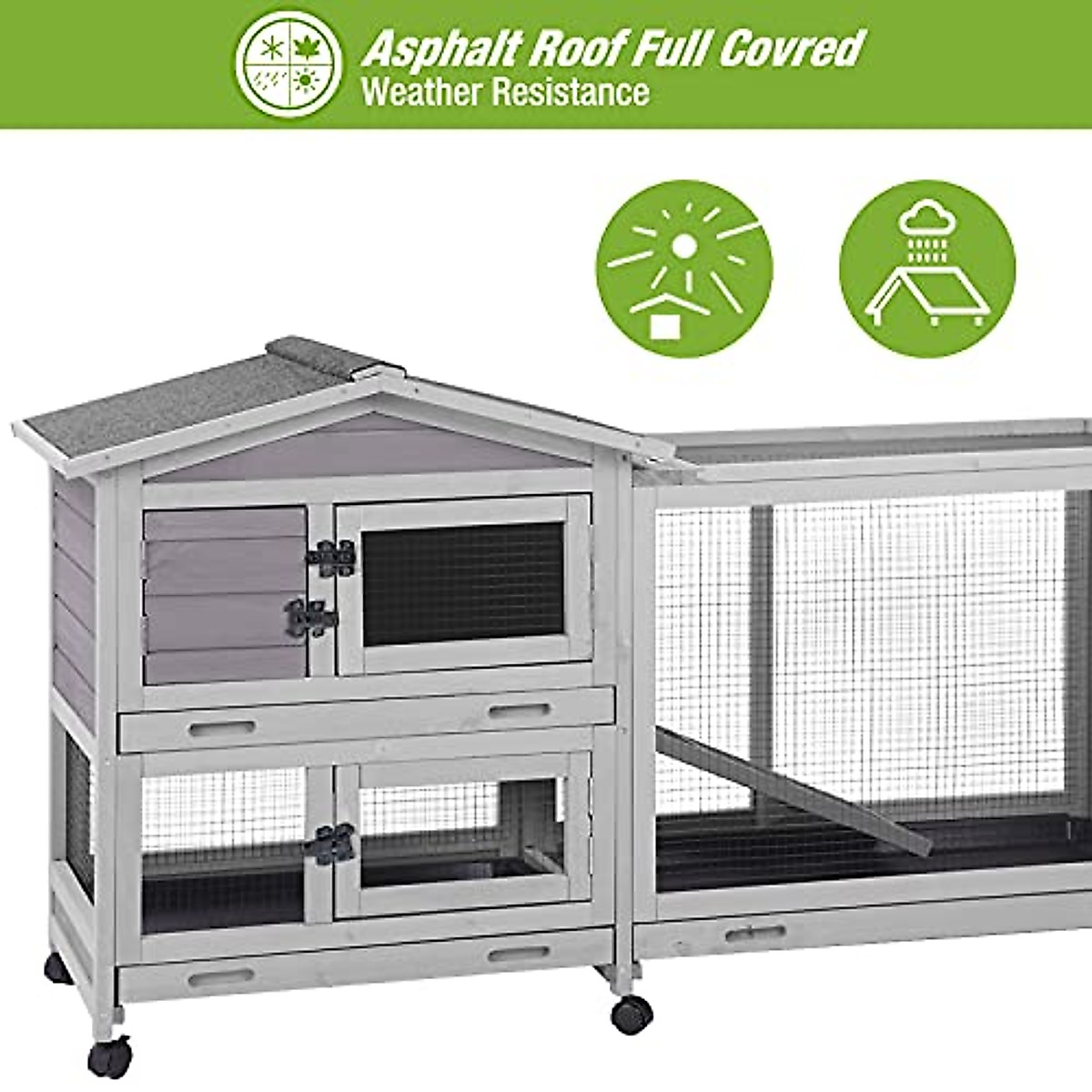 Outdoor Rabbit Hutch Indoor Bunny House on Wheels Large Guinea Pig Cage with Run for Any Small Animals,Removable Pull Out Tray…