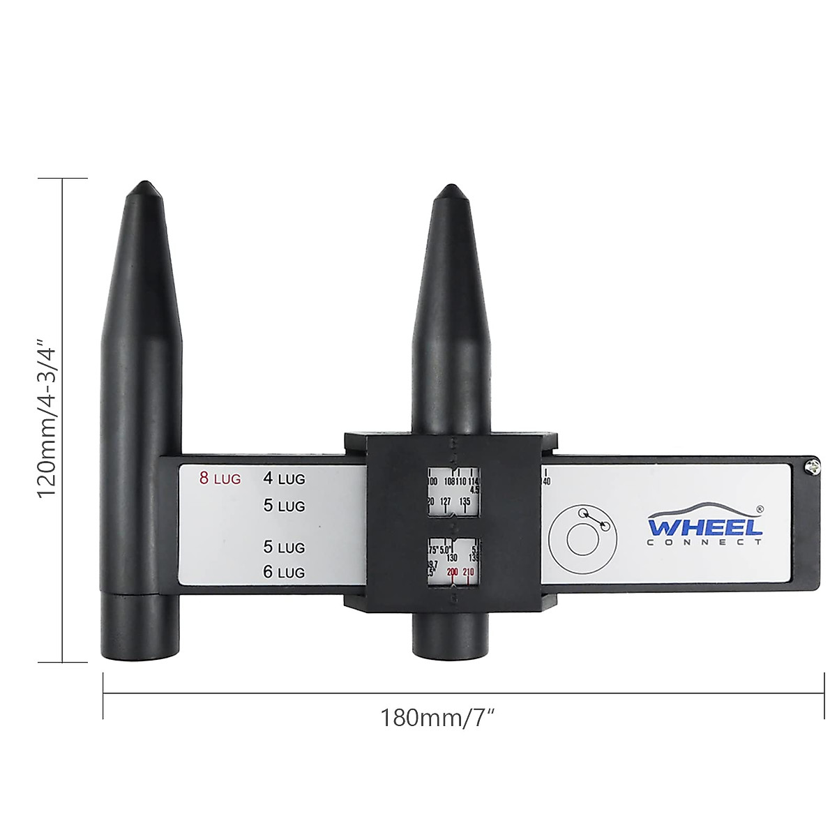 WHEEL CONNECT PCD Gauge，Wheel/Rim Bolt Pattern Measuring Tool, PCD Ruler, Sliding Caliper for 4 5 6 8 Holes