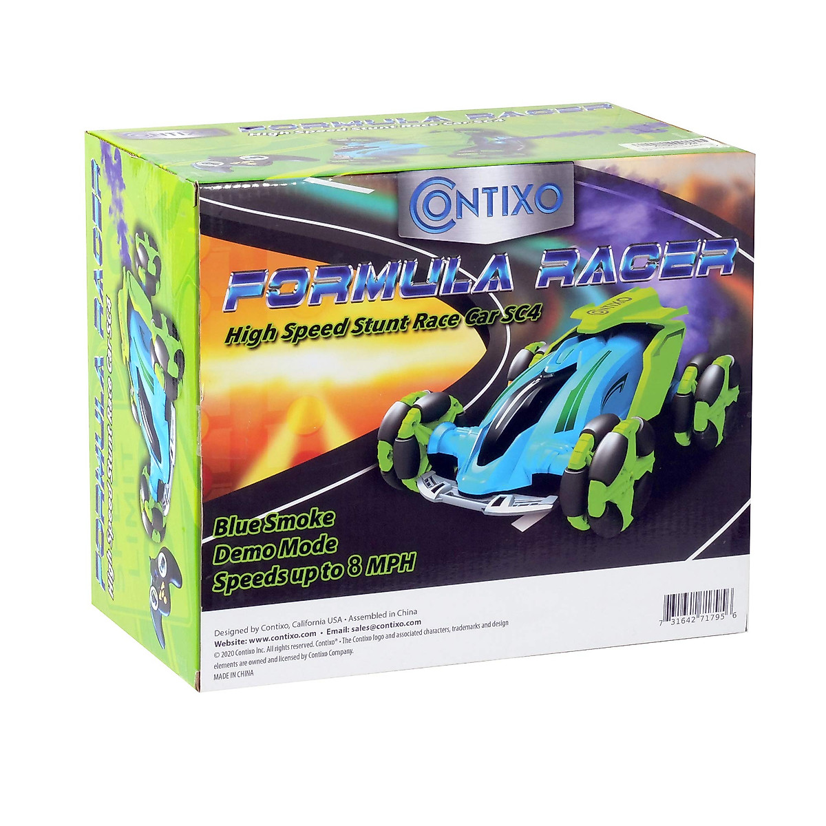 Contixo 2.4GHz Remote Control Car with 360° Rotating, Blue Smoke, One-Key Demonstration, One-Key Programming, Realistic Sounds & Lights, High Performance RC Car for Boys and Girls (SC4)