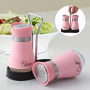 Salt and Pepper Shakers Set, Stainless Steel with Glass Bottle for Table, RV, Camp, BBQ, Set of 2, Pink