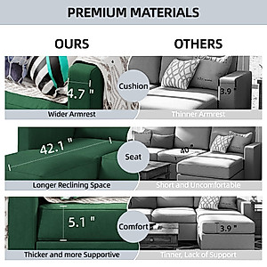 Shintenchi Convertible Sectional Sofa Couch, Modern Linen Fabric L-Shaped, 3-Seat Sofa Sectional with Reversible Chaise for Living Room, Apartment and Small Space (Green)