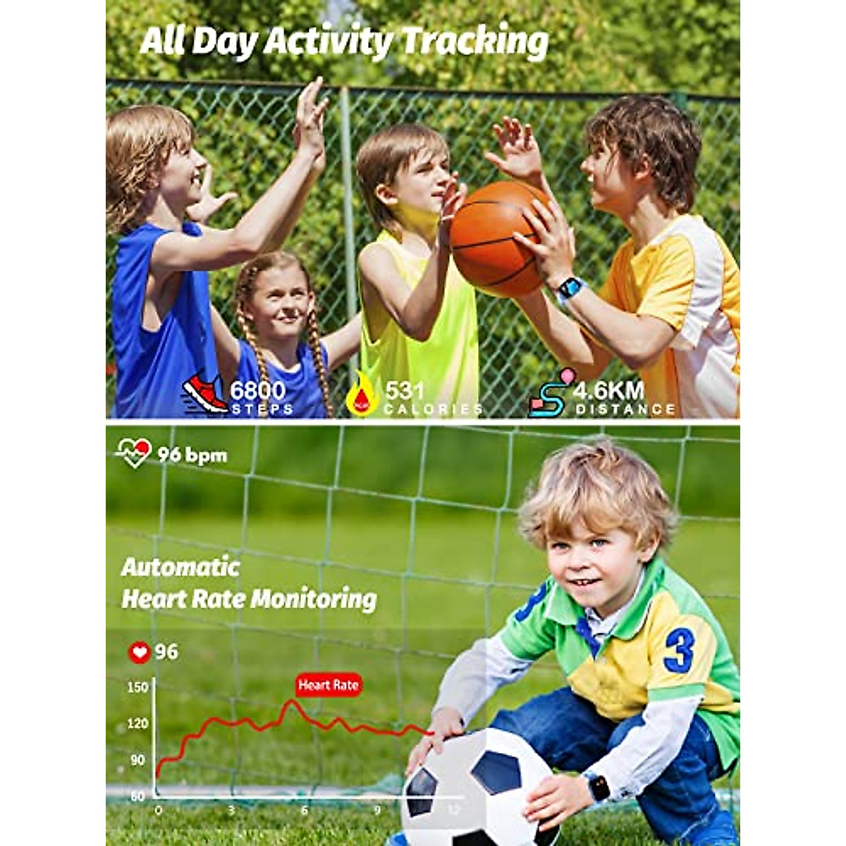 Mgaolo Kids Smart Watch for Boys Girls,Fitness Tracker with Heart Rate Sleep Monitor for Android Fitbit iPhone,Waterproof DIY Watch Face Pedometer Activity Tracker (Black)