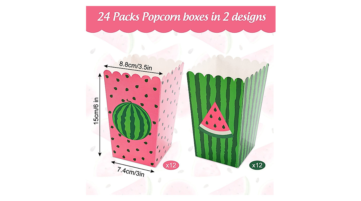Watermelon Popcorn Boxes - 24 Pack for Party Favors & Snacks