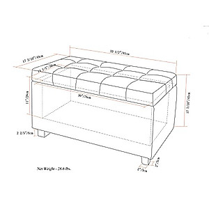 SIMPLIHOME Cosmopolitan 34 Inch Wide Transitional Rectangle Storage Ottoman in Satin Cream Vegan Faux Leather, For the Living Room, Entryway and Family Room