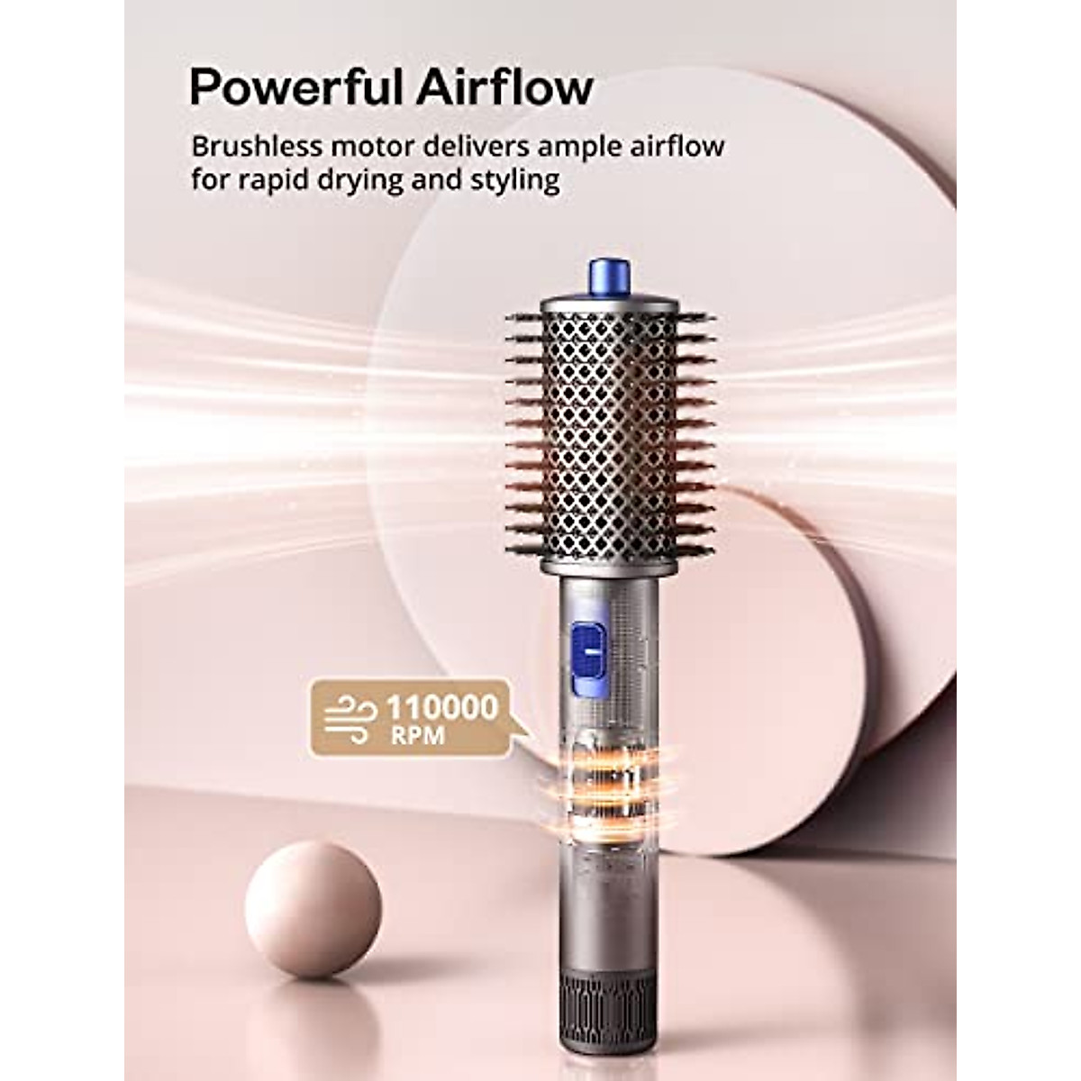 1300W Blow Dryer Brush, with High-Speed Brushless Motor (11000 RPM), Salon-Grade Hair Dryer Brush, Heated Curling Brush, with Negative Ions, Style, Curl, and Volumize, All-in-One Blow Dryer Brush