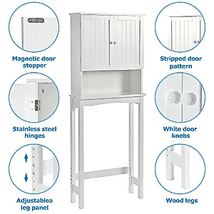 Merax Toilet Storage Shelf with Adjustable Shelves and Two Doors for Home, Bathroom Organizer Space Saver, White