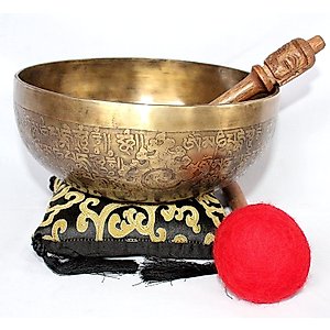 Singing Bowl Nepal- 8" Healing Mantra Carved Singing Bowl, Hand Hammered Tibetan Meditation Singing Bowl 8 Inches - Yoga Bowl By Singing Nepal