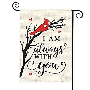 AVOIN colorlife I Am Always With You Cardinal Memorial Garden Flag 12x18 Inch Double Sided Outside, Memorial Day Gravesite Saying Yard Outdoor Decoration
