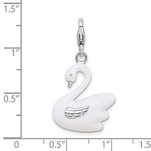 Amore La Vita Sterling Silver Rhodium-plated Polished 3-D Enameled Swan Charm with Fancy Lobster Clasp QQCC568