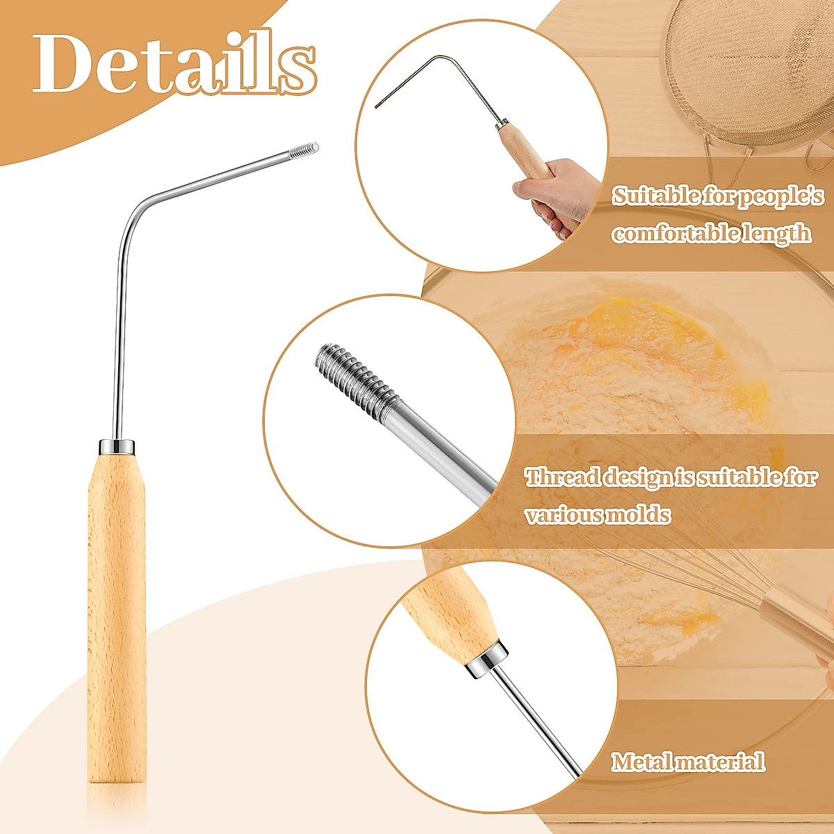 2 Pieces Rosette Iron Single Handle Rosette Cookie Iron Wooden Handle Easy Rosette Maker Tool Aluminum Alloy Pastry Iron Bunelos Tool Elegant Kitchen Utensil for Rosette Cookie Moulds Holiday Cooking