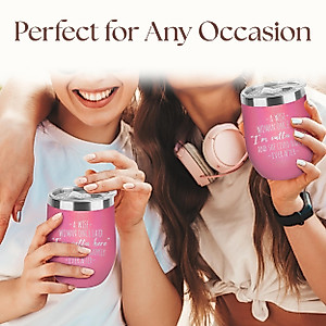 shop4ever A Wise Woman Once Said I'm Outta Here and Lived Happily Ever After Engraved Insulated Stainless Steel Wine Tumbler with Lid 12 oz. (Pink Sparkle)