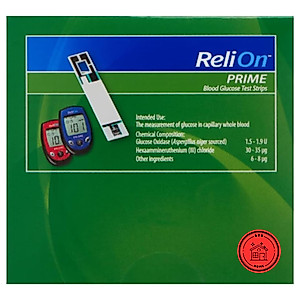 ReliOn Prime Blood Glucose Test Strips | Blood Glucose Test Strips | Test Strips for Diabetes | Blood Sugar Test Strips | Diabetic Test Strips | Reli On Prime Test Strips 100 Count + STS Sticker.