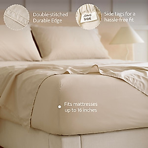 Double Stitch by Bedsure Cotton Tencel™ Lyocell Percale Duvet Cover and Fitted Sheet Bundle, 1 Cotton Tencel Lyocell Duvet Cover Set, 1 Cotton Tencel Lyocell Queen Fitted Sheet, King, Sandstone
