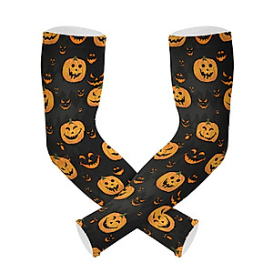 xigua Halloween Pumpkin Cooling Arm Sleeves UV Sun Protection Arms Cover with Thumb Hole for Sport Men Women Driving Cycling Golf Fishing