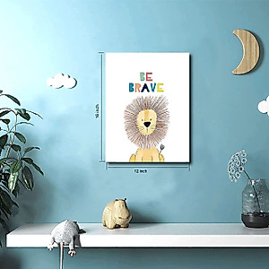 YHAOU Baby Nursery Wall Art Cute Cartoon Animal Pictures Canvas Prints Inspirational Quote for Kids Room Bedroom Decor Adorable Pictures Ready to Hang, 12 x 16 Inch