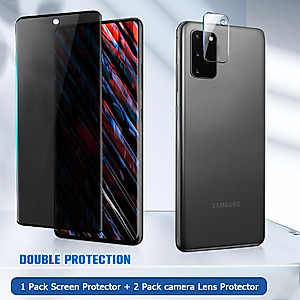 LETANG [1+2Pack] Galaxy S20 5G Privacy Screen Protector with Camera Protector, Anti-Spy,9H Hardness,Bubble Free, 3D Full Coverage Tempered Glass Screen Protector for Samsung Galaxy S20 (6.2 inch)