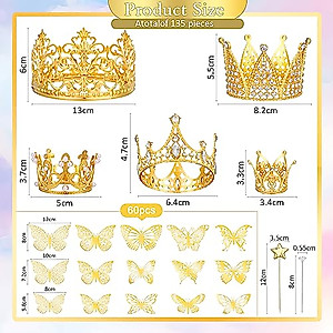 135 Pcs Flower Bouquet Accessories 5 Pcs Crown Cake Topper 60 Pcs 3D Gold Butterfly 50 Pcs Corsage Bouquet Pins with 20 Pcs Cake Toppers Floral Arrangements for Festival Wedding Birthday Party