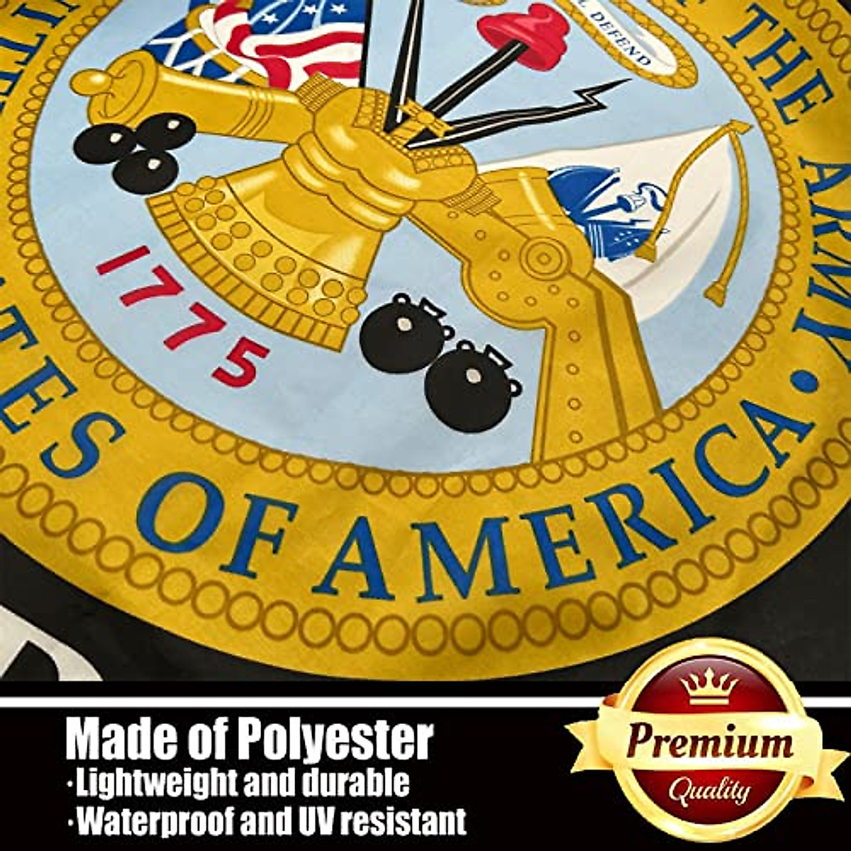 US Army Veteran Emblem Flag 3x5 Outdoor Double Sided 3 Ply-Made in USA Army Gold Crest Military Flags-Vivid Color Clear Pattern Reinforcement Sewing Durable Polyester with 2 Brass Grommets