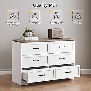 GarveeHome Modern 6 Drawers Dresser, Chest of Drawers Closet Organizers and Storage Clothes, Modern Dressers for Closet Living Room, Kids Bedroom (6 Drawers Dresser, Brown&White)
