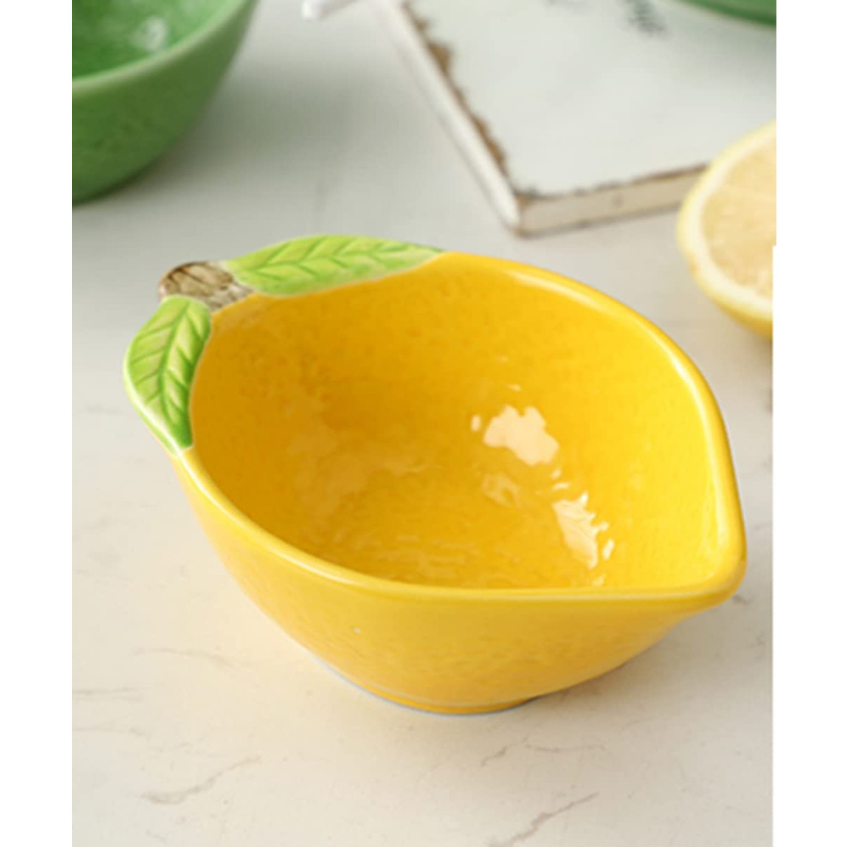 Mozacona 4pcs Ceramic Appetizer Plates Lemon Shape Side Dishes Seasoning Plates