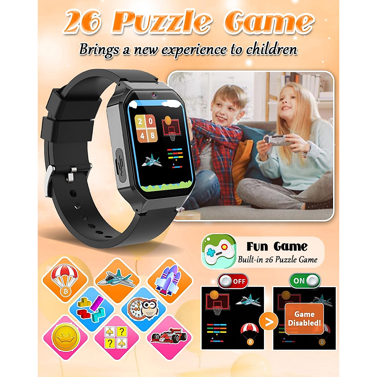 Semloo Smart Watch for Kids Boys Age 6-12 with 26 Games 1.69" High-Resolution Touchscreen Storybook Learning Card Camera Metal Case Music Player Alarm Kids Watches Learning Toys Birthday Gifts