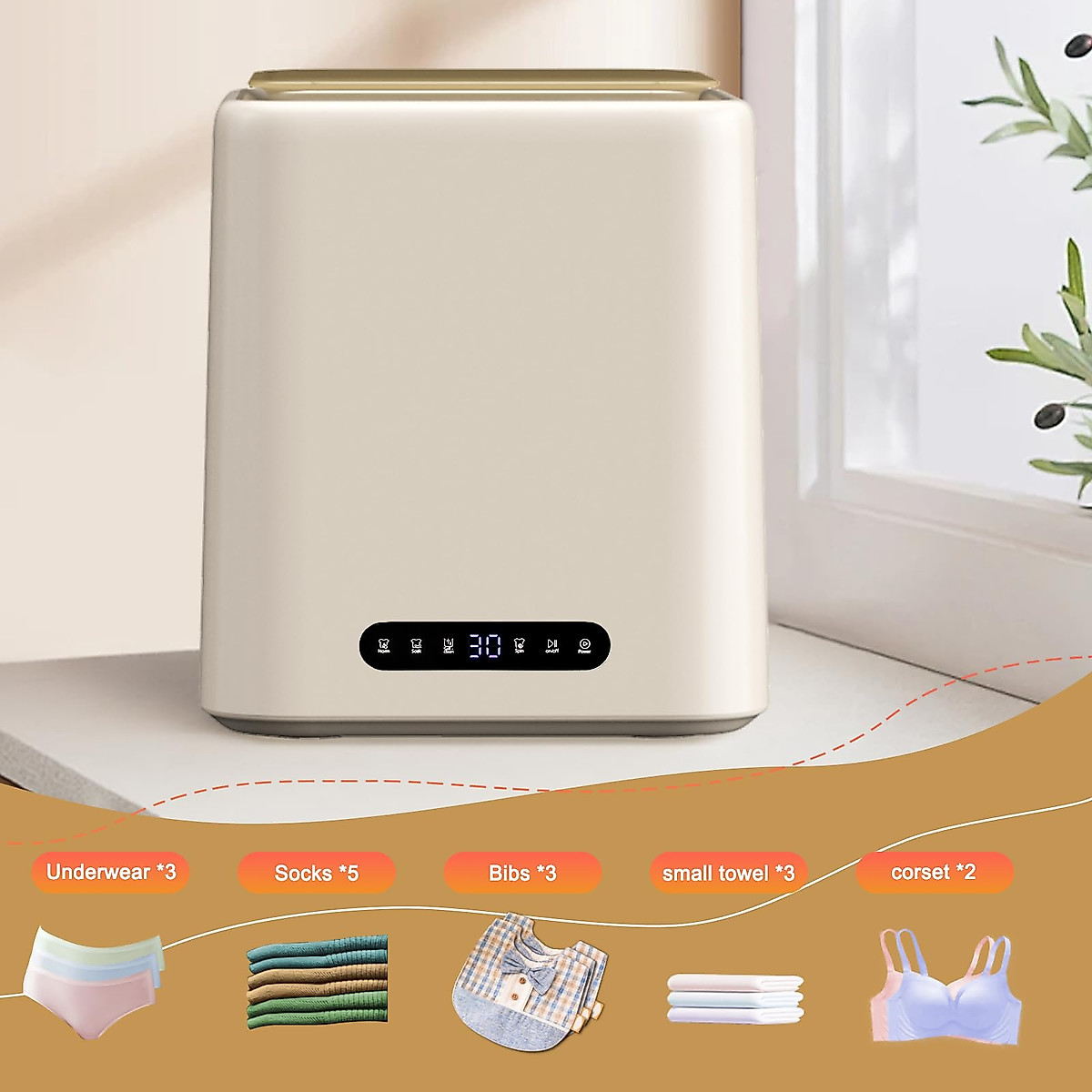 Ponzyeet automatic underwear washing machine,8Lmini washing machine, stainless steel bucket, socks, bra, underwear independent deep cleaning.