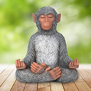 mildahjoy Meditating Zen Yoga Monkey Garden Decorations Statues Indoor Outdoor Hand Painted Resin Animal Yoga Figurine in Zen Meditation Lotus Pose - 9 Inch Tall
