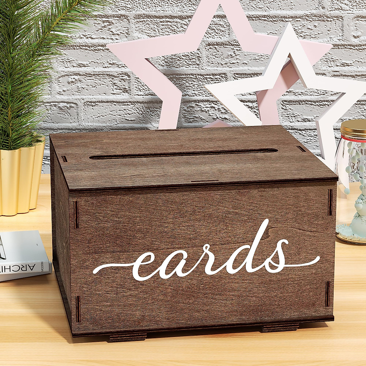 JackMa Easy DIY Assembling Rustic Wooden Card Box for Wedding Gifts & Greeting Cards, Bridal Shower, Baby shower Graduation Party, Gift Card Holder with Lid and Slot